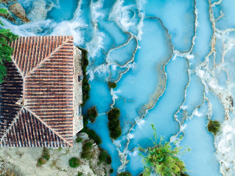 View from above, stunning aerial view of Le Cascate del Mulino, a group ...