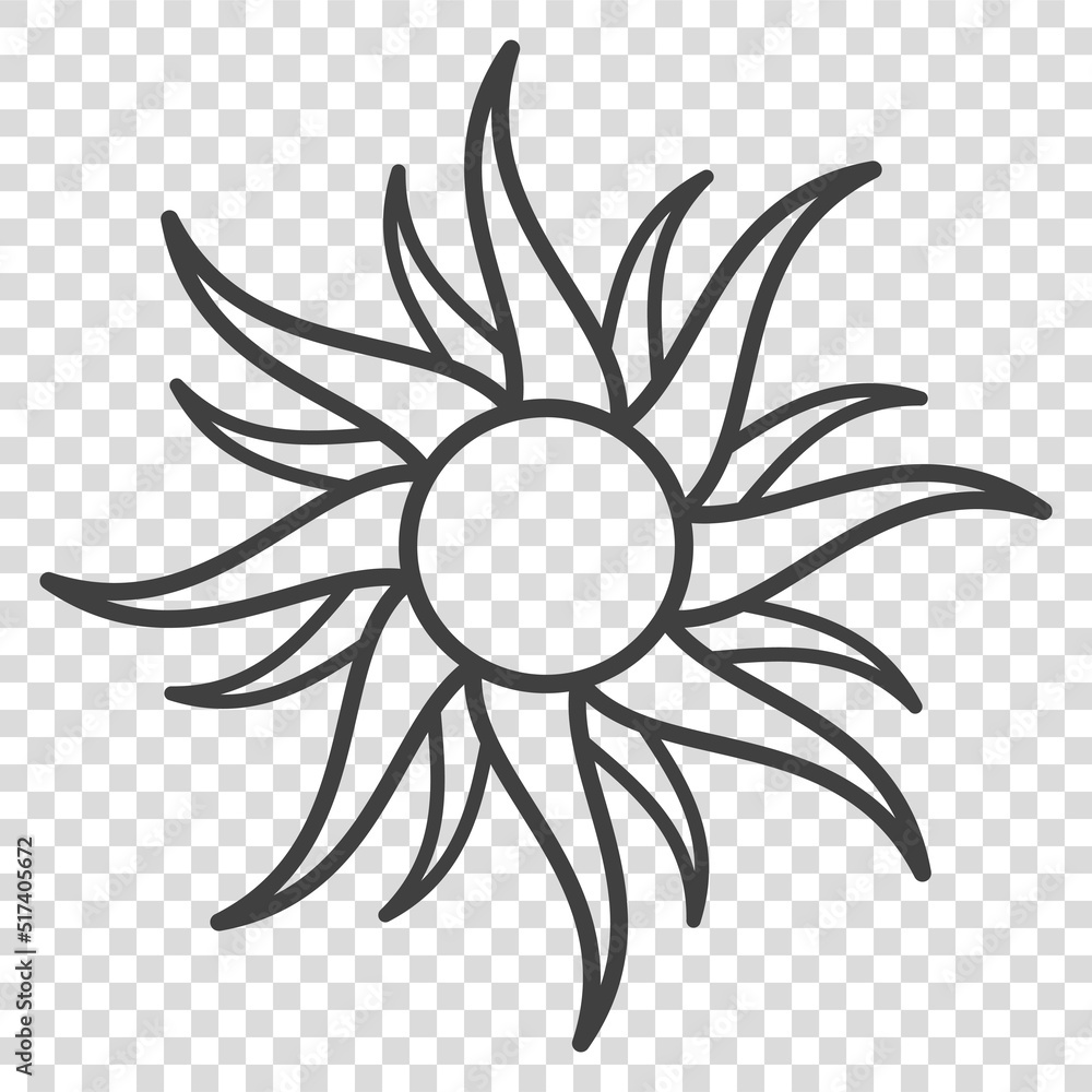 Sun Tribal flaming Outline vector illustration Isolated on transparent ...