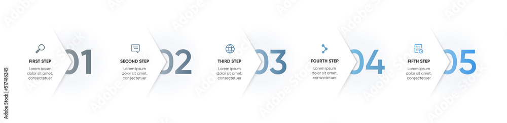 5-step infographic arrow template presentation. step-by-step ...