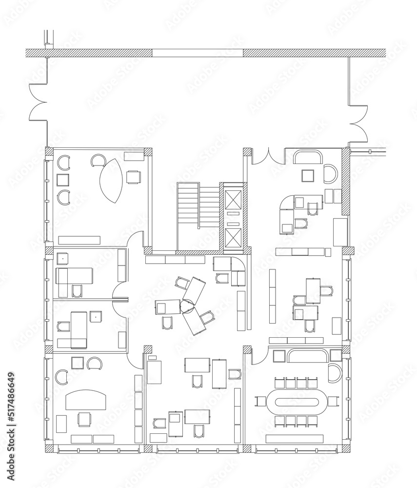 2d architectural drawings of a gridal office plan. Space planning and ...