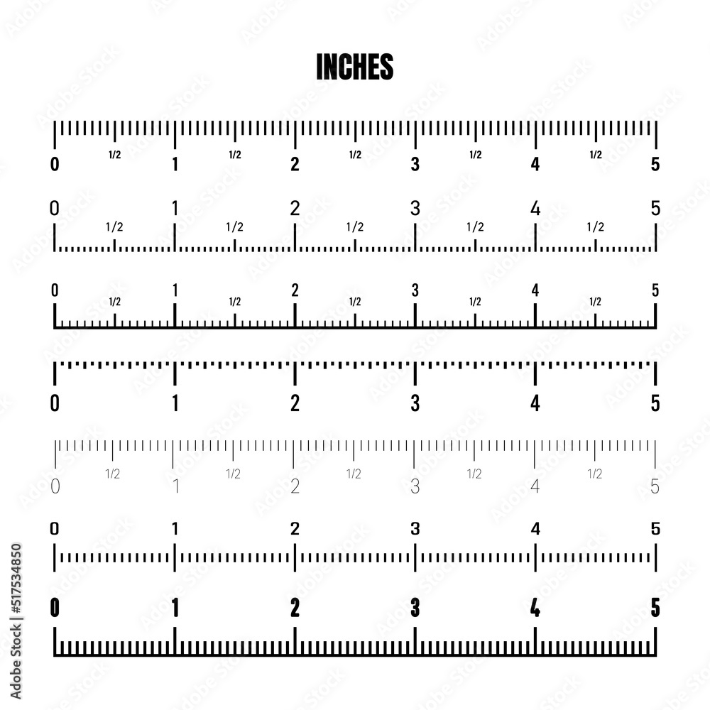Realistic black inch scale for measuring length or height. Various ...