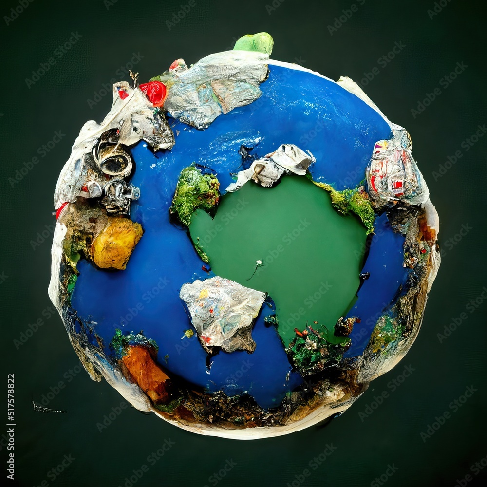 Ilustração Planet earth as trash rubbish, global landfill pollution and ...