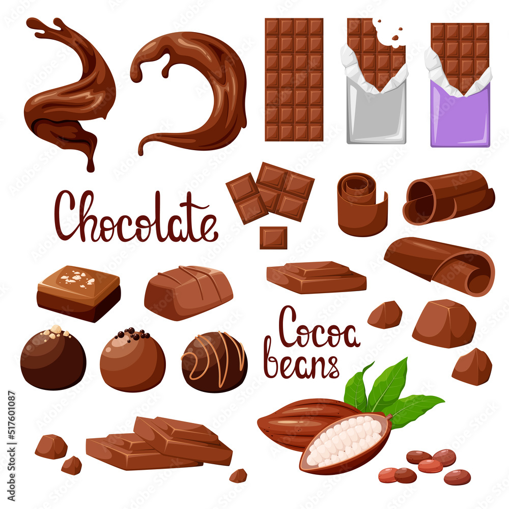 Chocolate set. Objects on a white background. Bars, candies, hot ...