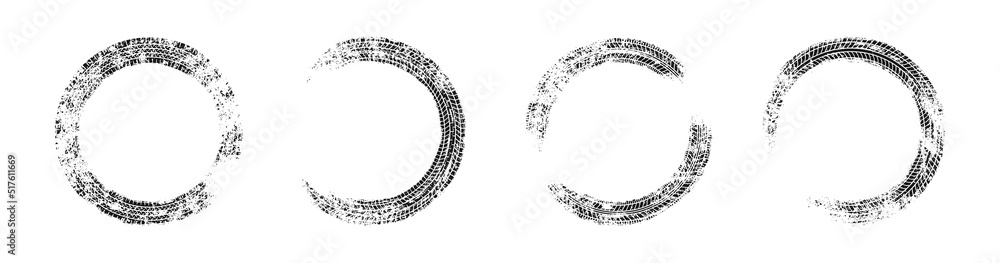 Auto tire tread grunge circle frames set. Car and motorcycle tire ...