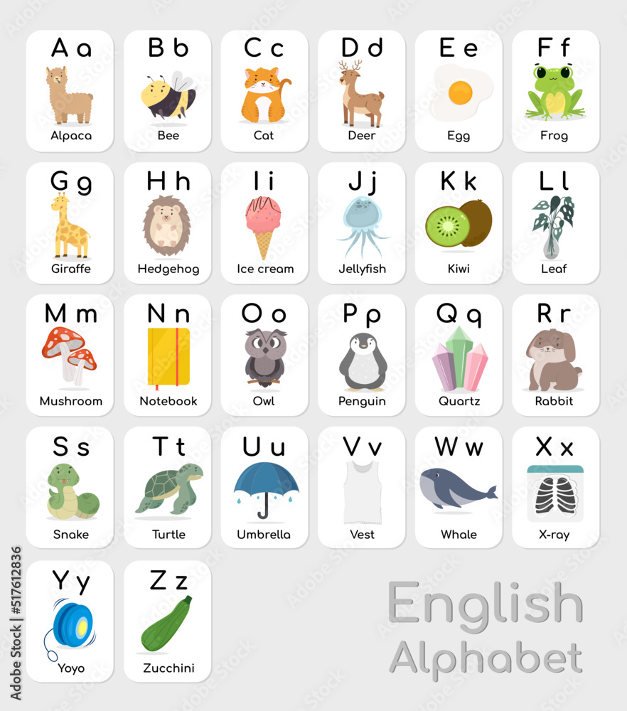 Vector de Stock Alphabet cards. Funny animals letters educational ...