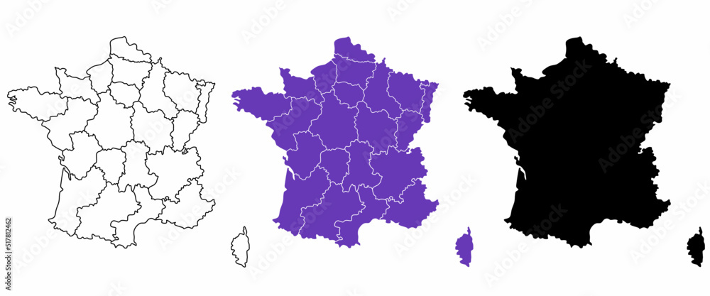 france Political map set Stock Vector | Adobe Stock