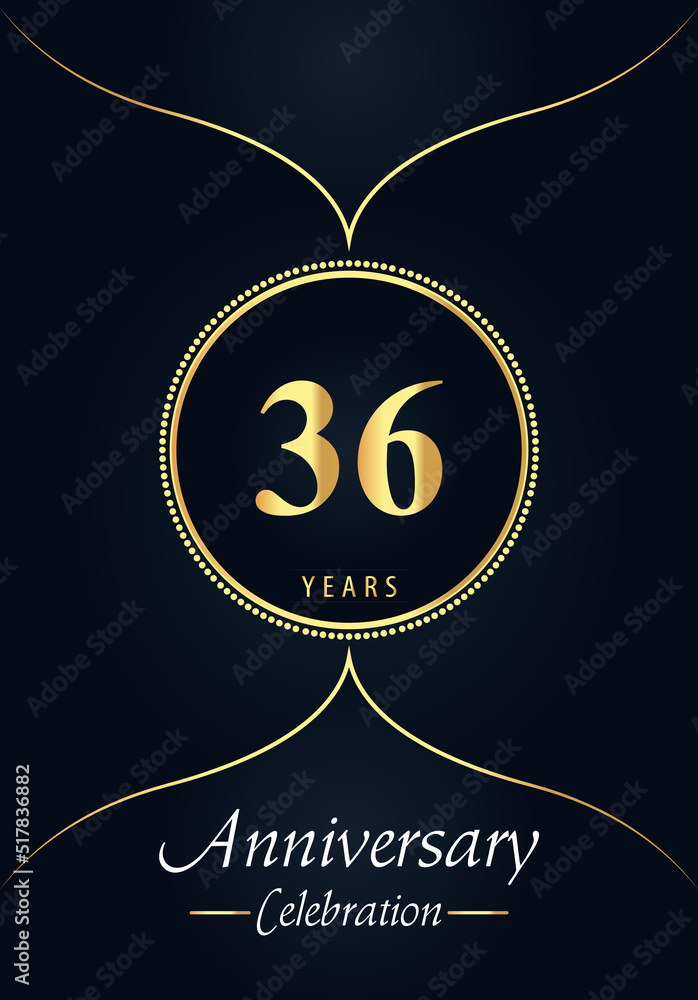 36 years anniversary celebration logo with gold dotted circle and ...