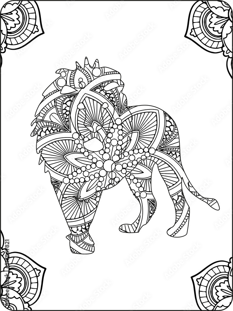 Mandala Lion Coloring Page for Adult Stock Vector | Adobe Stock