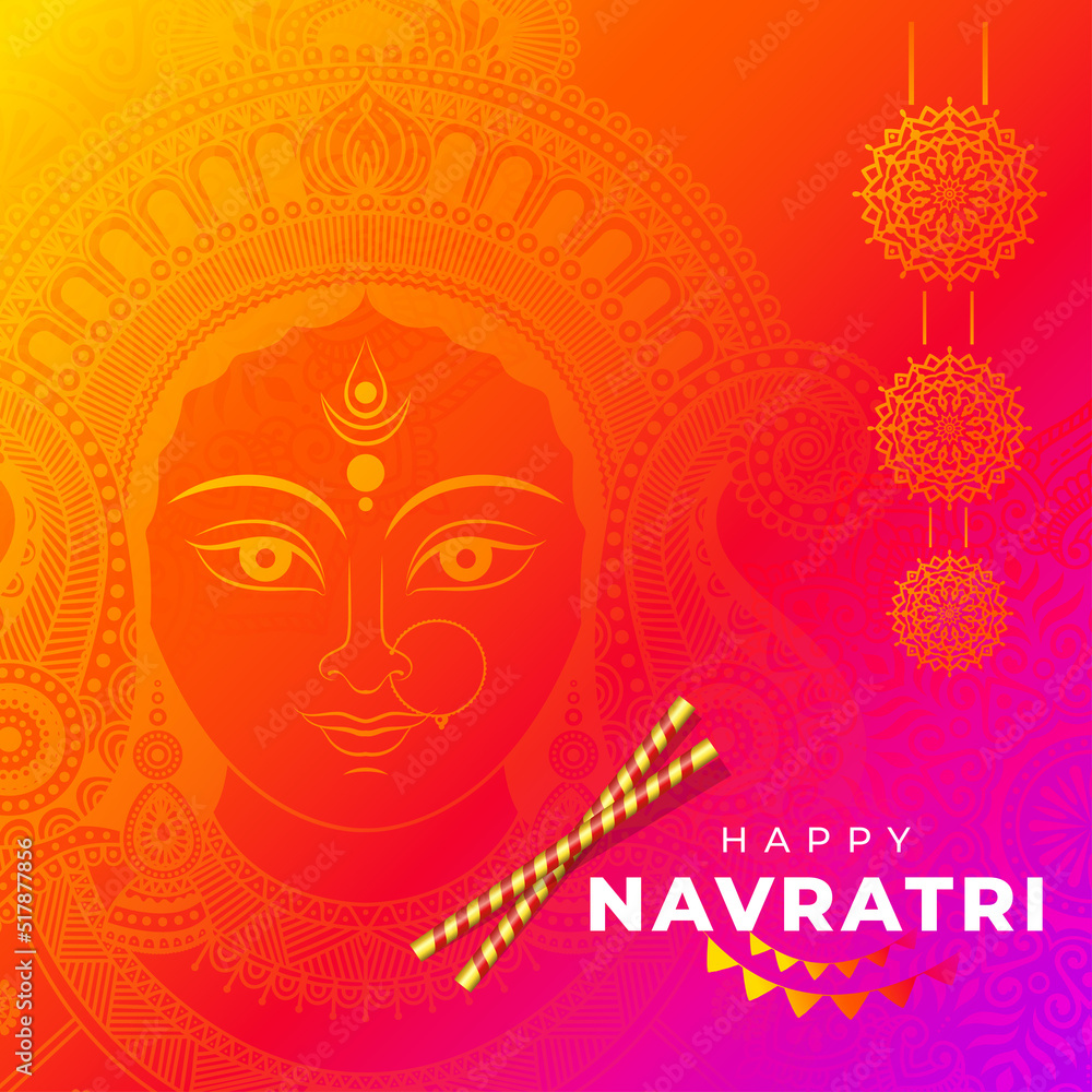 Happy Navratri Festival Greeting Background Design with Hindu Goddess ...