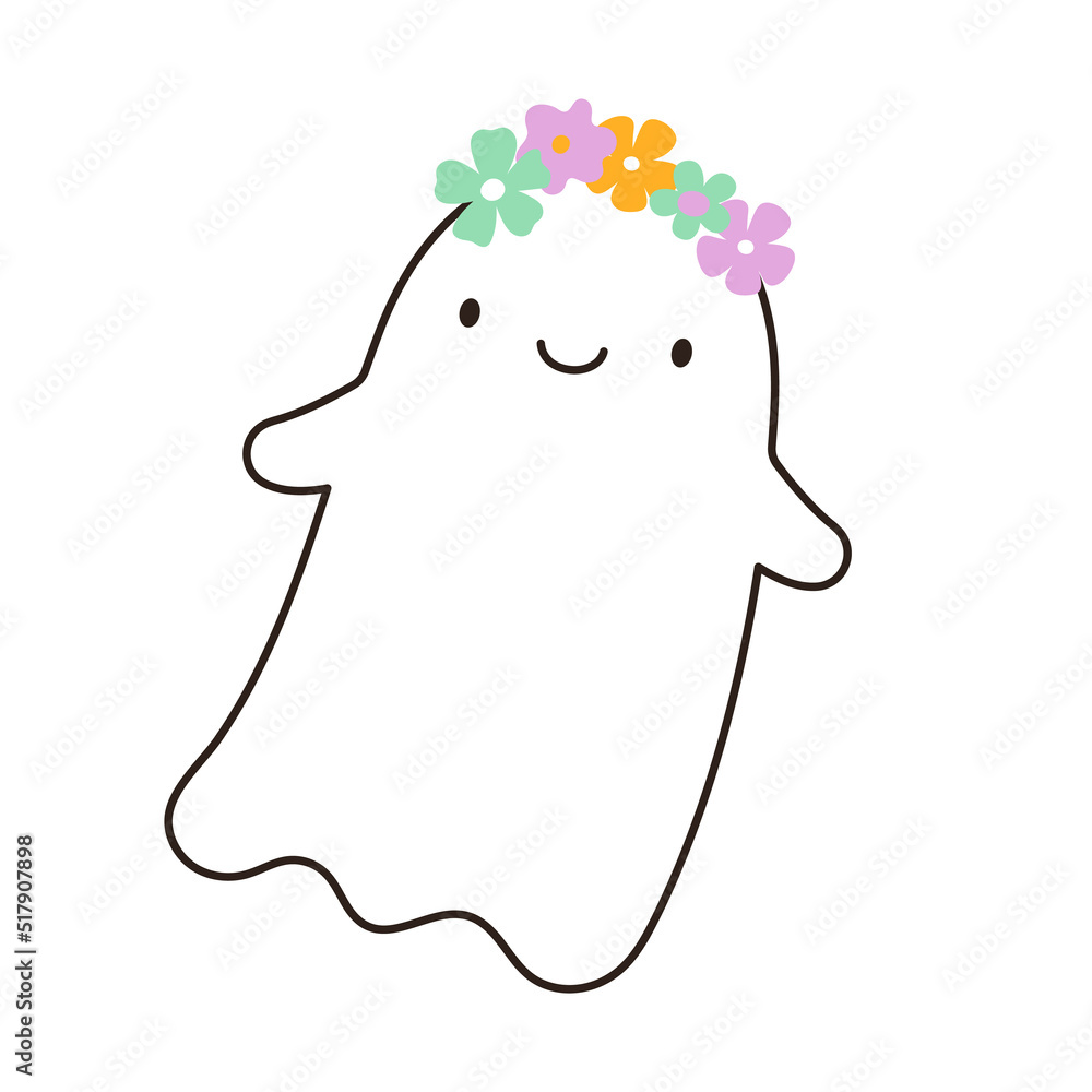 Vector illustration of cute halloween ghost with face expression. Hand ...