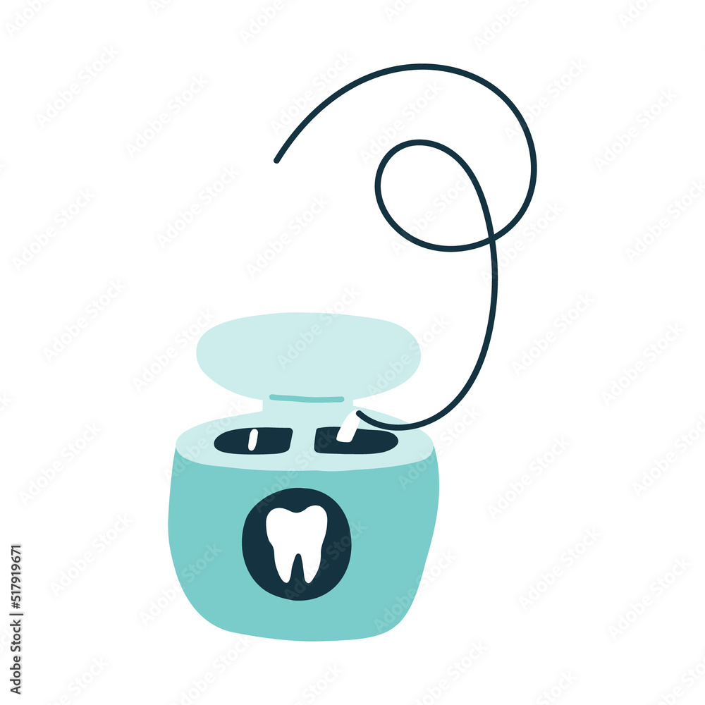 Dental Floss Case. Isolated clipart in doodle, cartoon, flat style on ...