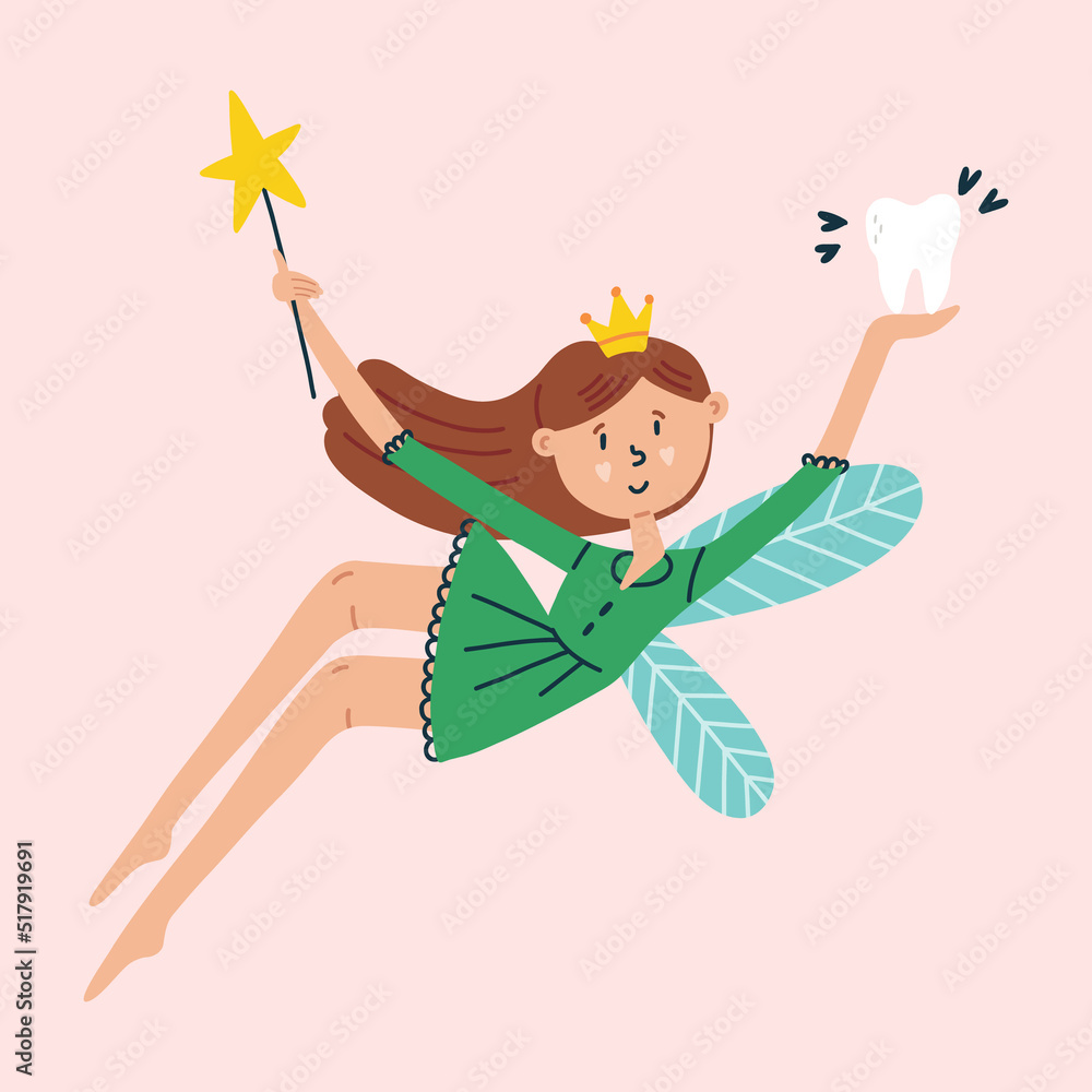 Flying tooth fairy with a tooth magic wand. Magic Fantasy Character ...