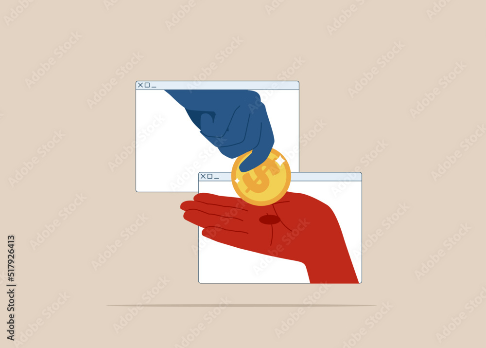 Currency exchange concept with two hands coming out of browser pass ...