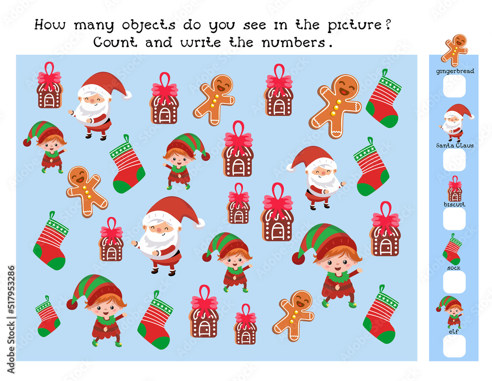 Game for children. Count and write the numbers. How many objects do you ...