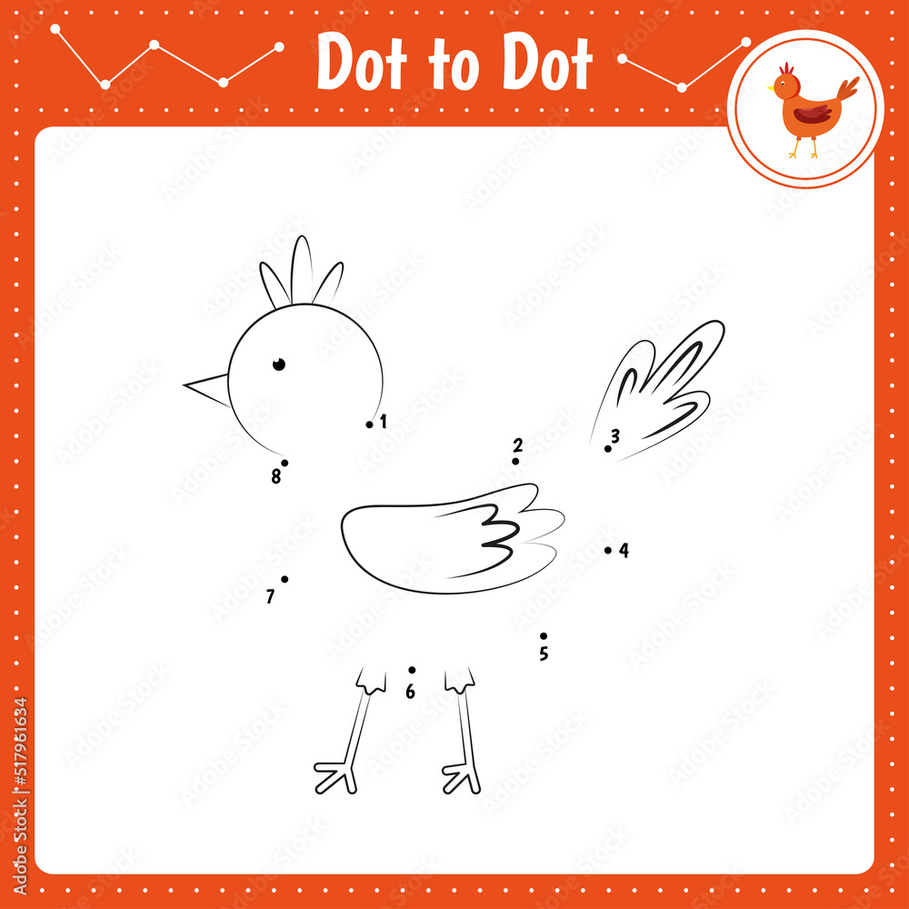Connect the dots. Chicken. Dot to dot educational game. Coloring book ...