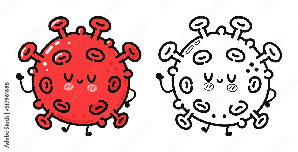 Funny cute happy virus characters bundle set. Vector hand drawn cartoon ...