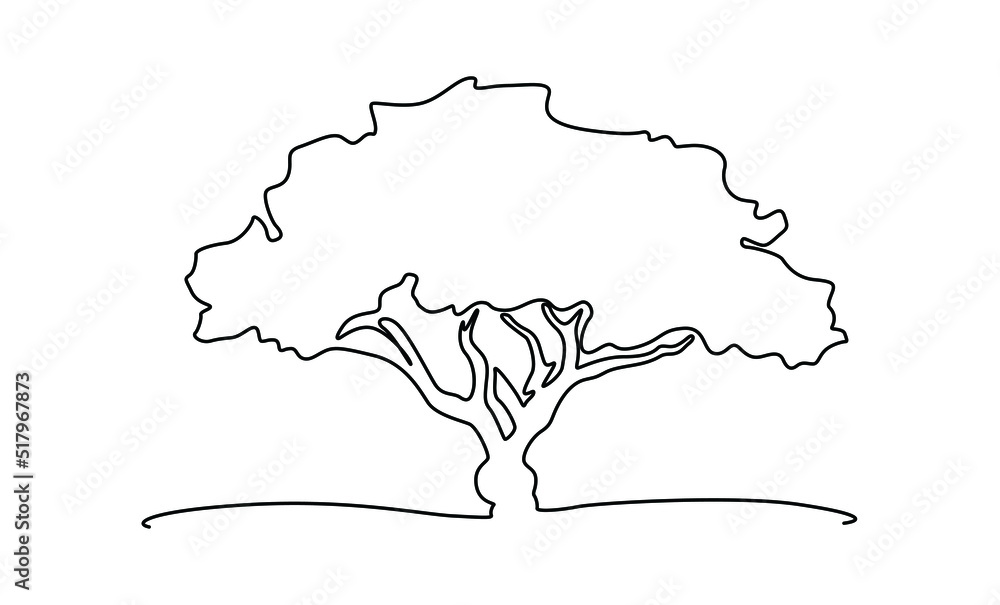 Tree in continuous line art drawing style. Giant and powerful tree ...