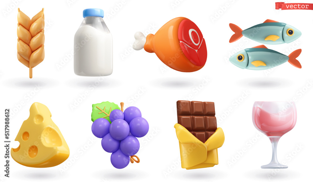 Food cartoon 3d vector icon set Stock Vector | Adobe Stock