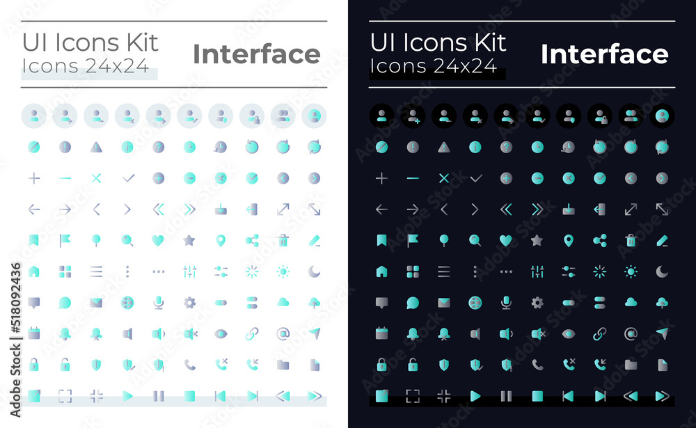 Minimalistic and simple looking flat gradient color ui icons set for dark, light mode ...