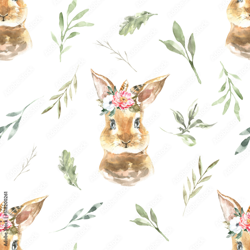 Watercolor woodland animals nursery cute seamless pattern. Forest ...