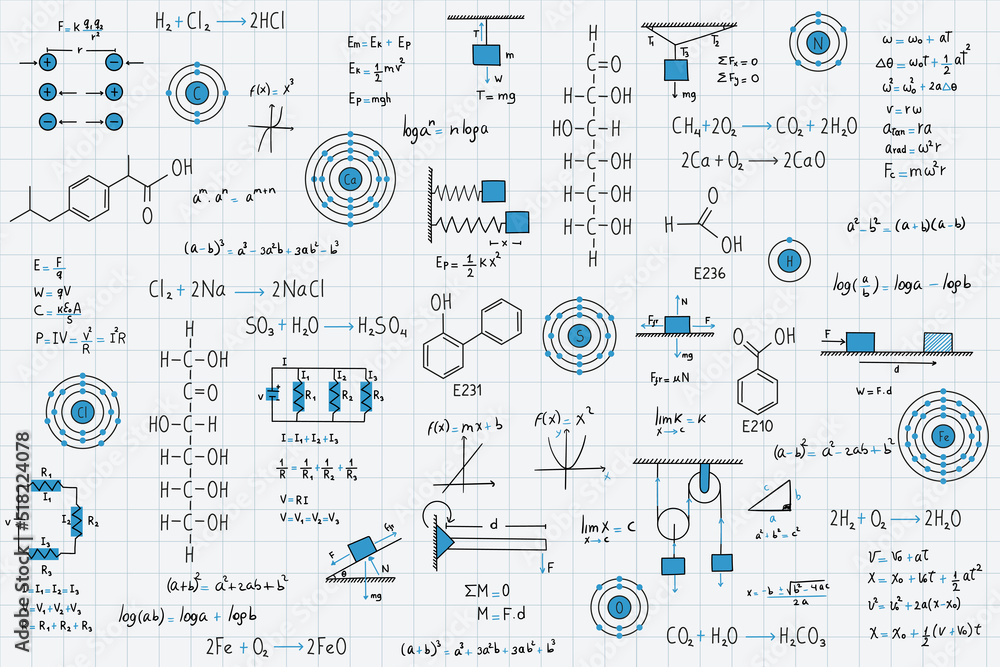 Calculus equations, algebra, organic chemistry, chemical reactions ...