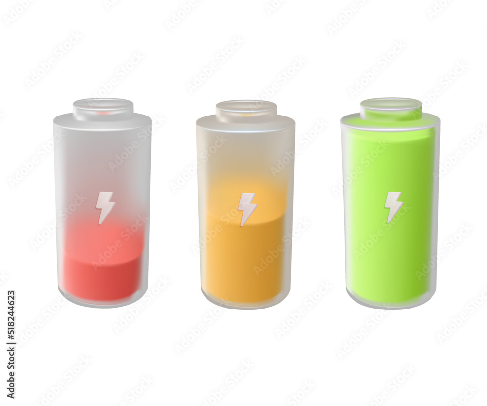 3D Battery charge indicator icons, vector graphics. Universal charging ...