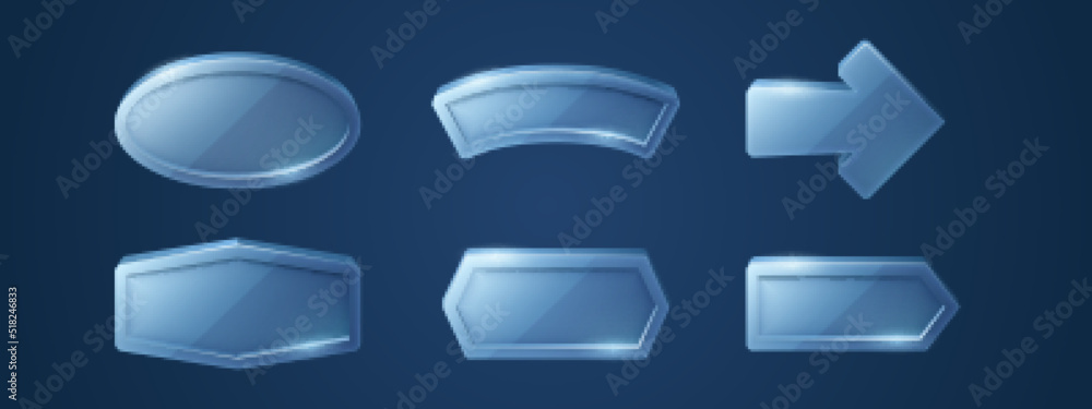 Game glass buttons, cartoon menu interface, glossy textured blocks with ...