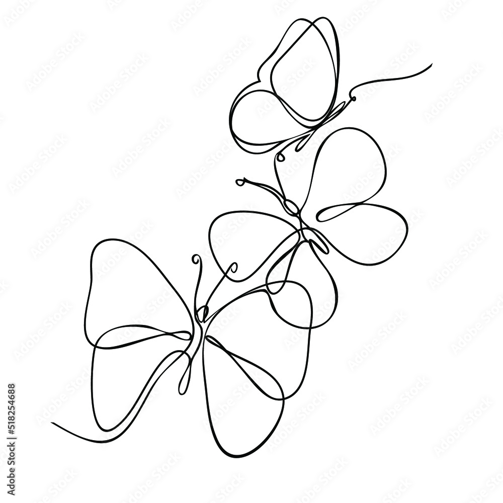 Line Drawing Butterflies Stock Vector | Adobe Stock