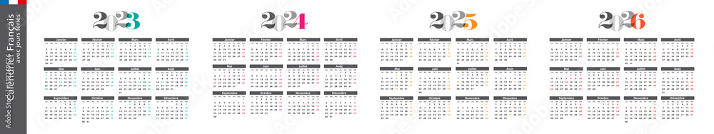 French calendar 2023, 2024, 2025 and 2026 Stock Vector | Adobe Stock