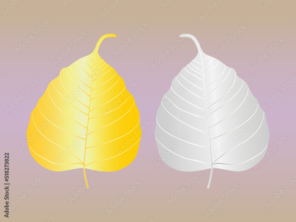 Golden and silver leaves of Bodhi tree. Ficus religiosa or Sacred fig ...