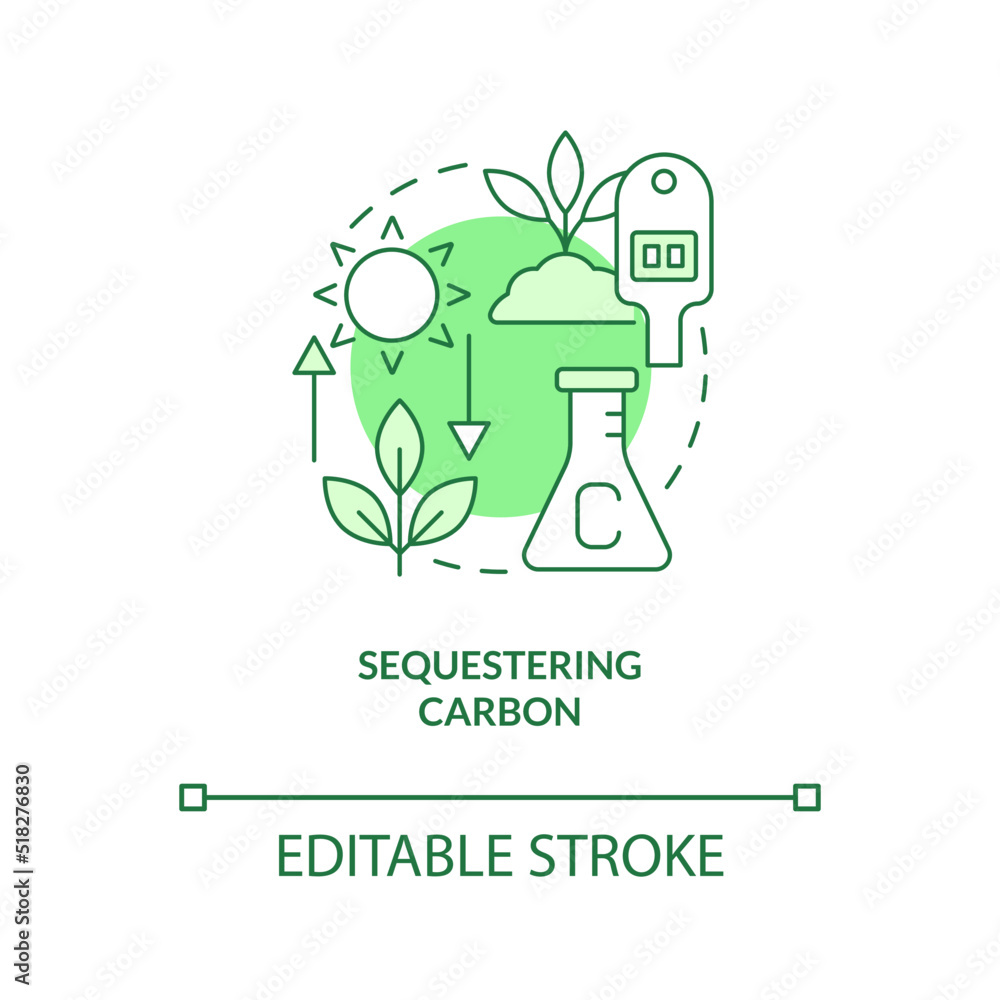 Sequestering carbon green concept icon. Reducing CO2 pollution. Net ...