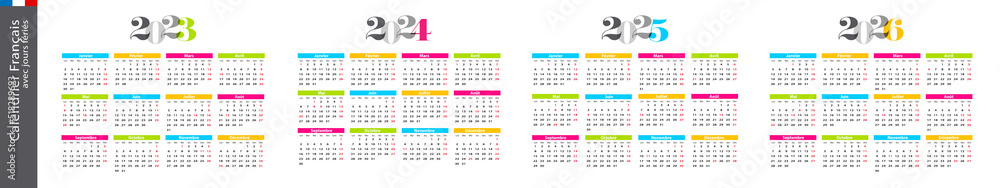 French calendar 2023, 2024, 2025 and 2026 Stock Vector | Adobe Stock