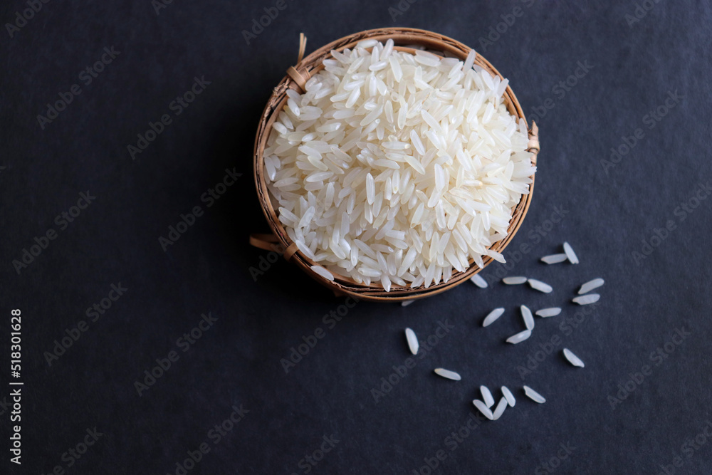 Raw rice farming. Indian kolam rice placed in indigenous or conical ...
