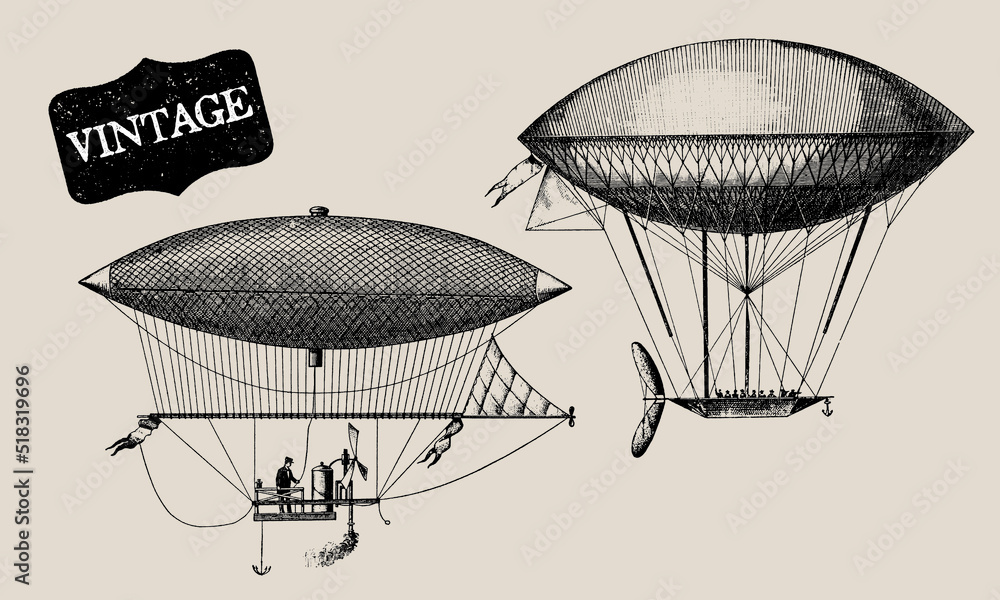 Vintage Transportation. Passenger Aircraft. Balloon, Dirigible or ...