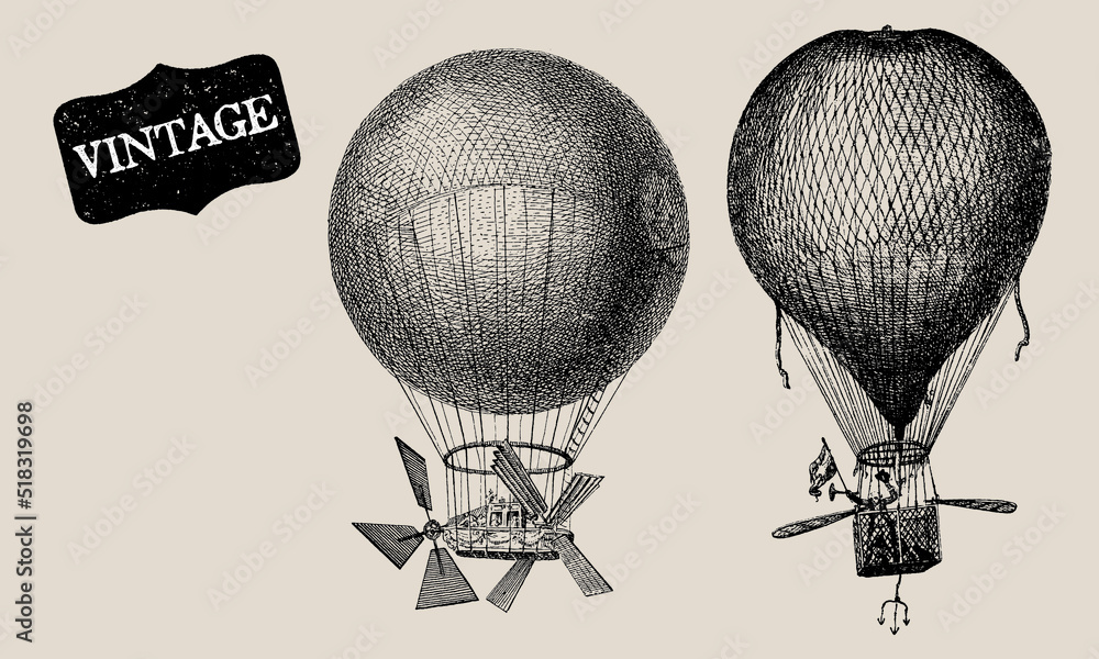 Vintage Transportation. Passenger Aircraft. Balloon, Dirigible or ...