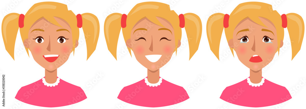 Positive and negative face expressions of kids. Cute faces of cartoon ...