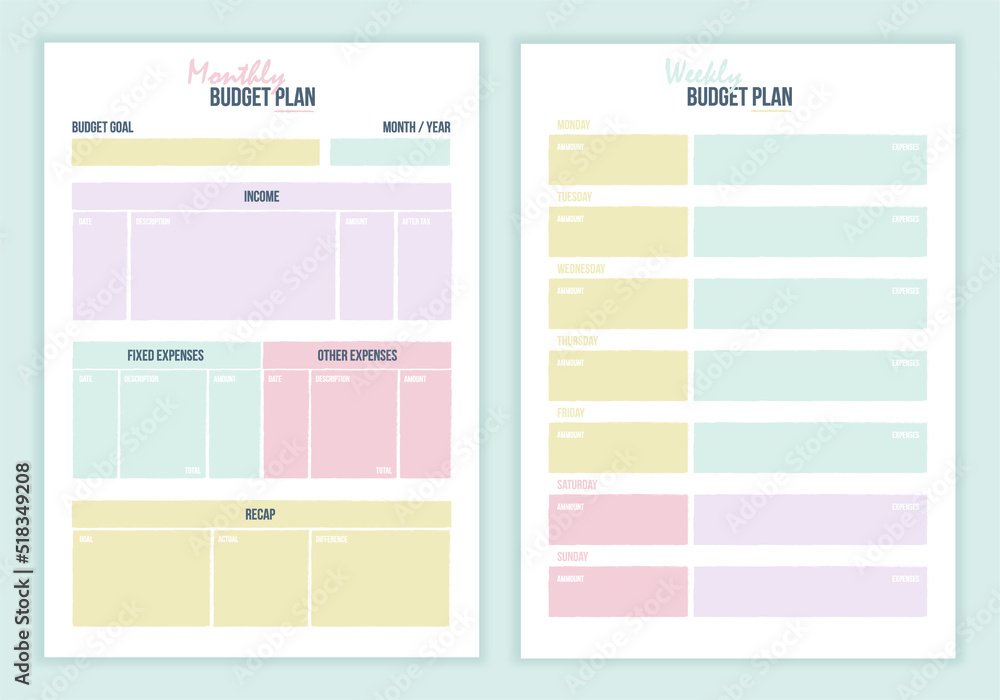 Monthly and weekly budget planner. Cute finance planner template with ...