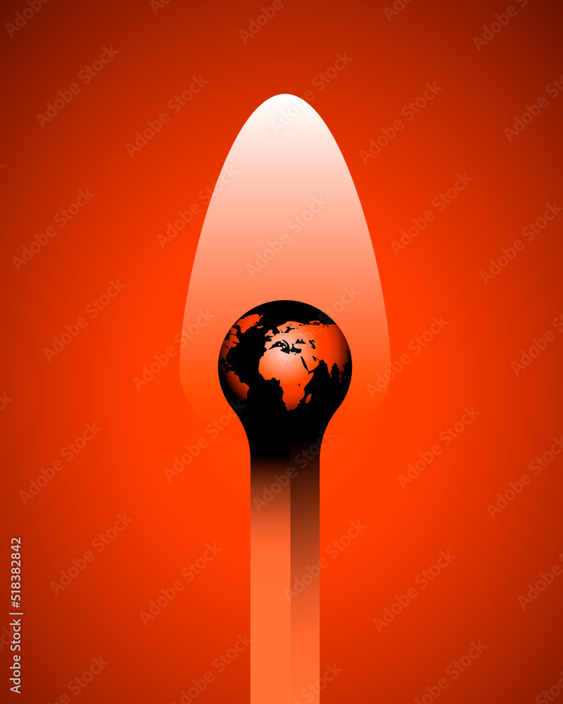 Planet Earth as the apex of a burning match. Wildfires crisis, burning ...