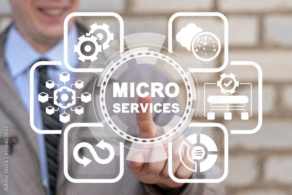 Microservice Architecture Concept. Businessman using virtual ... Microservice Architecture Concept. Businessman using virtual ...