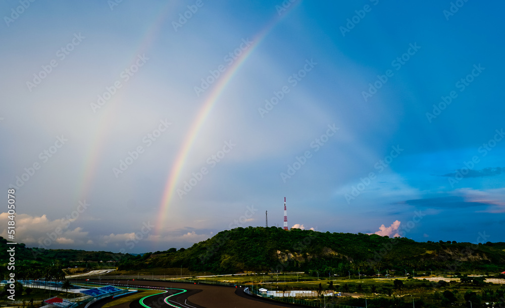 Rainbow at the Mandalika Circuit, Lombok, West Nusa Tenggara, Indonesia ...