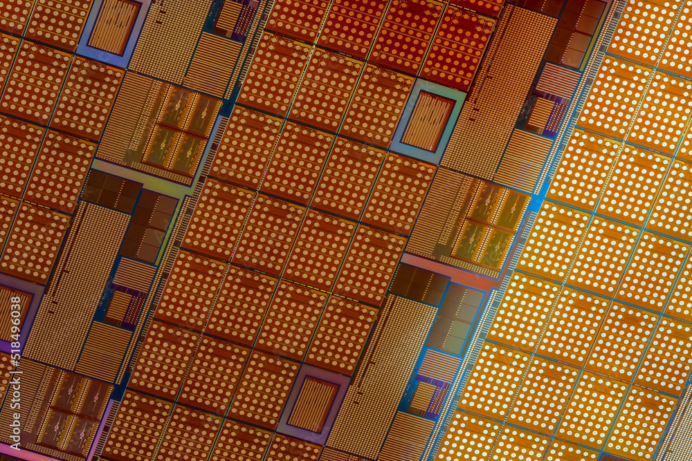 Silicon monocrystalline wafer with microchips after photolithography ...
