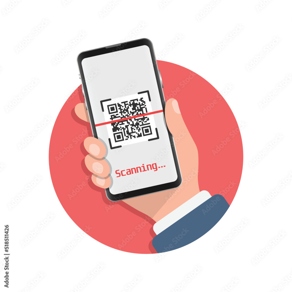 QR code scan illustration in flat style. Mobile phone scanning vector ...