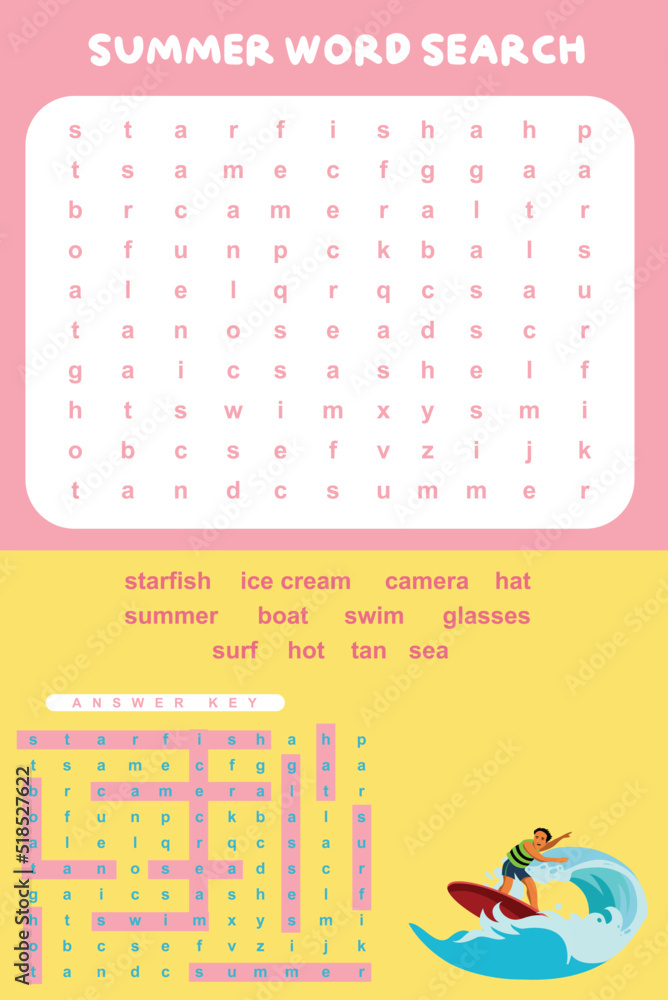 Summer Word Search worksheet. Educational worksheet for preschool ...