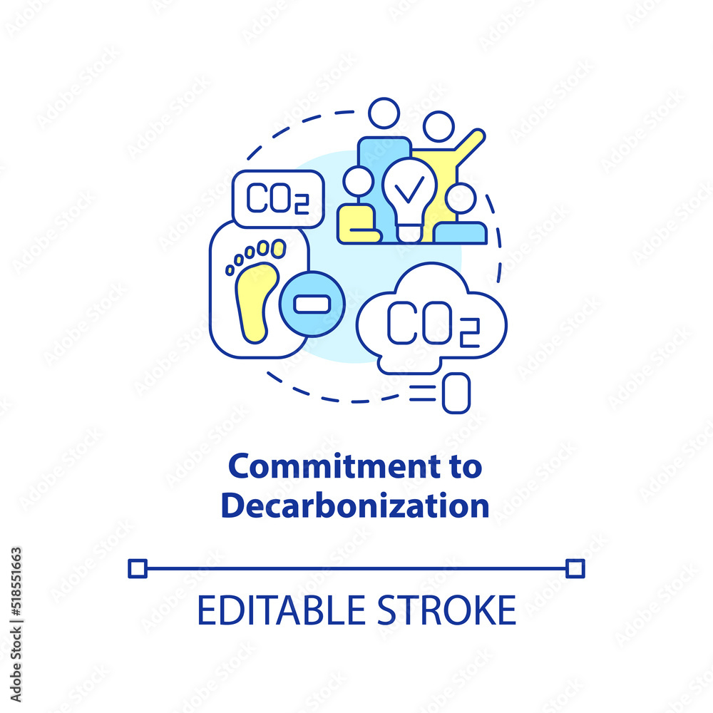 Commitment to decarbonization concept icon. Reduce pollutants. Net zero ...