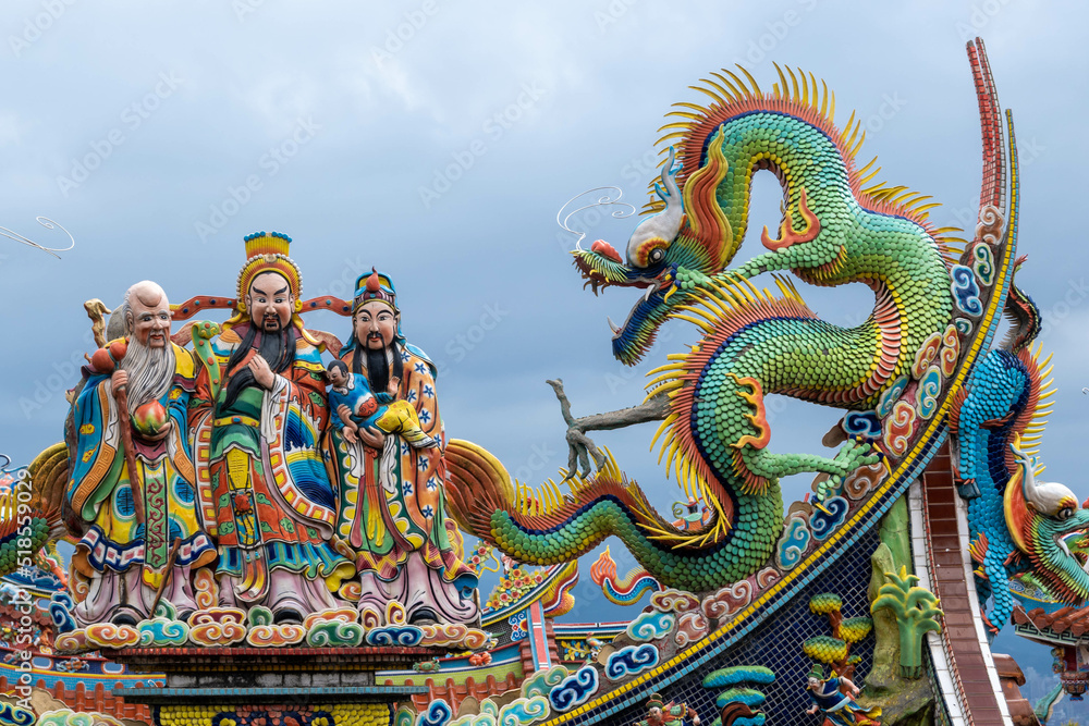 Chinese dragon statue in temple Stock Photo | Adobe Stock