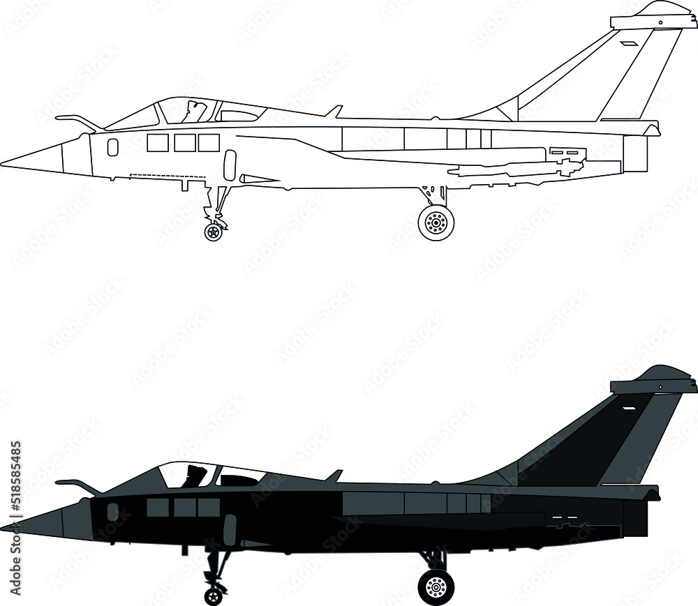 illustration of airplane RAFALE AIR B (BIPLACE) symbol, black and white ...