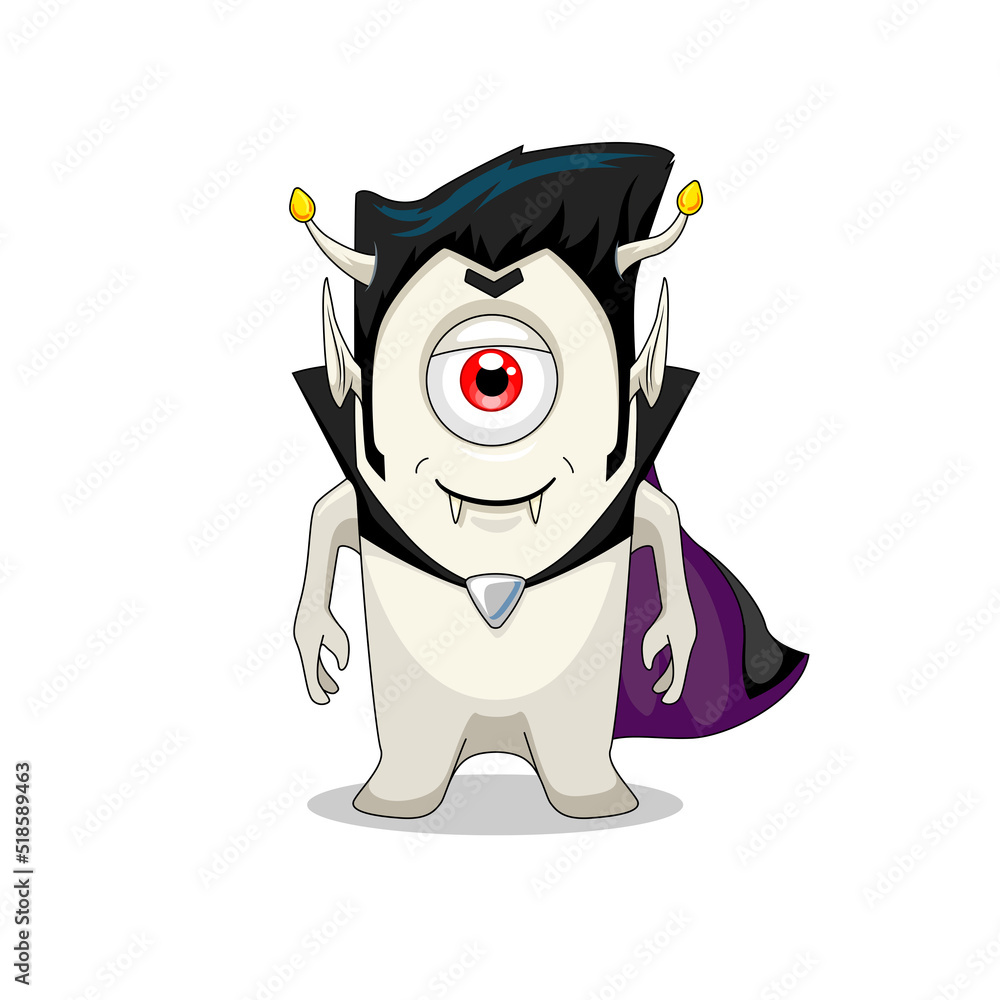 cartoon funny childish vampire dracula white skin alien vector ...