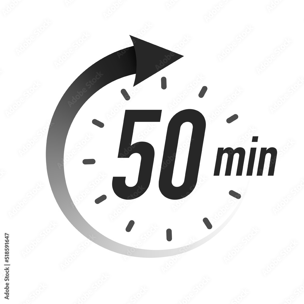 50 timer minutes symbol black style with arrow isolated on white ...