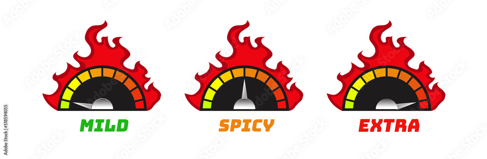 Hot chili pepper strength scale indicator - mild, spicy, extra in speed ...