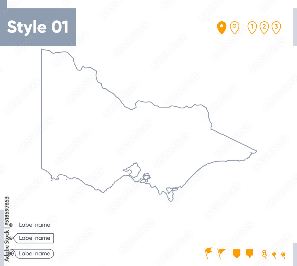 Victoria, Australia - stroke map isolated on white background. Outline ...